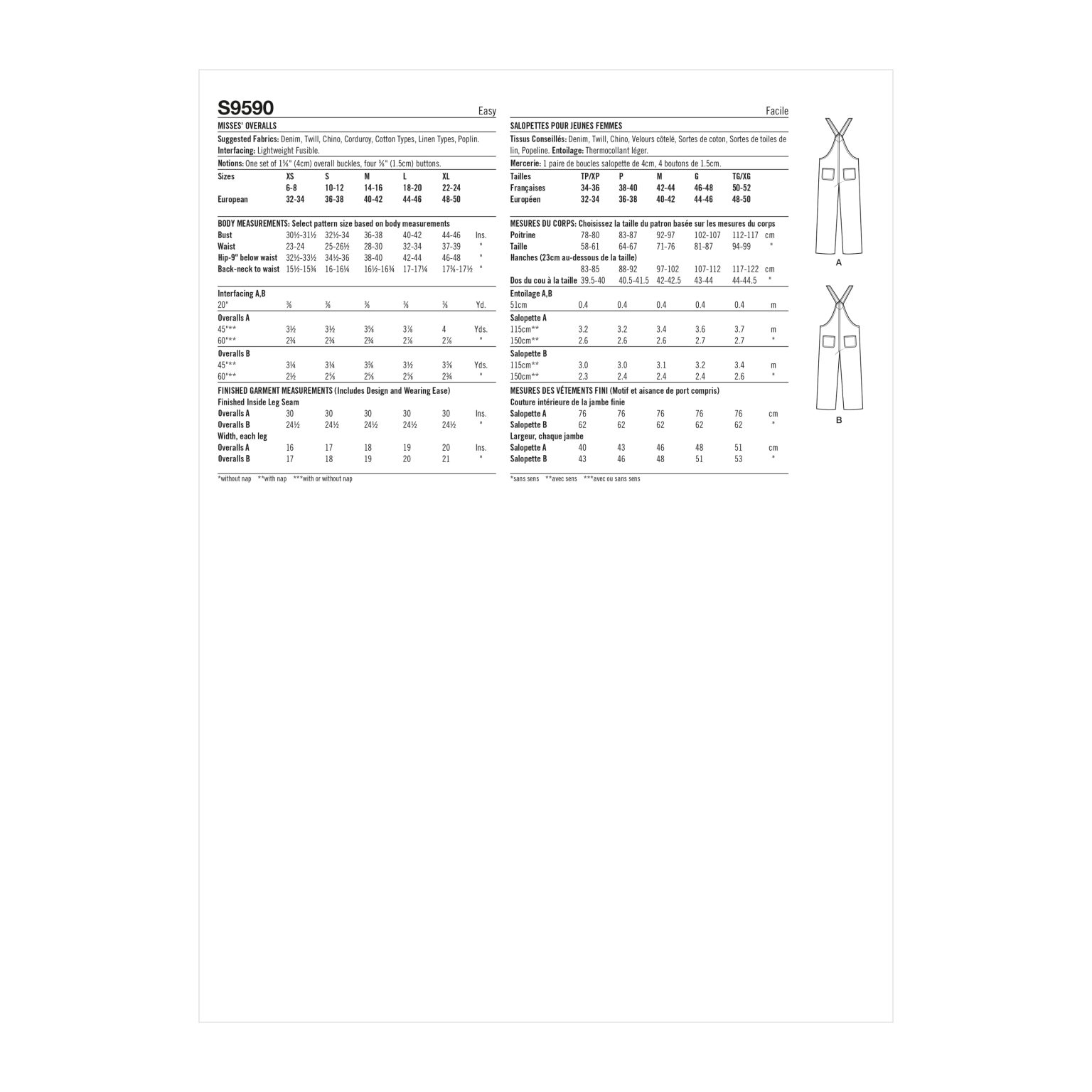 Simplicity Sewing Pattern S9590 Misses’ Overalls - Sewdirect