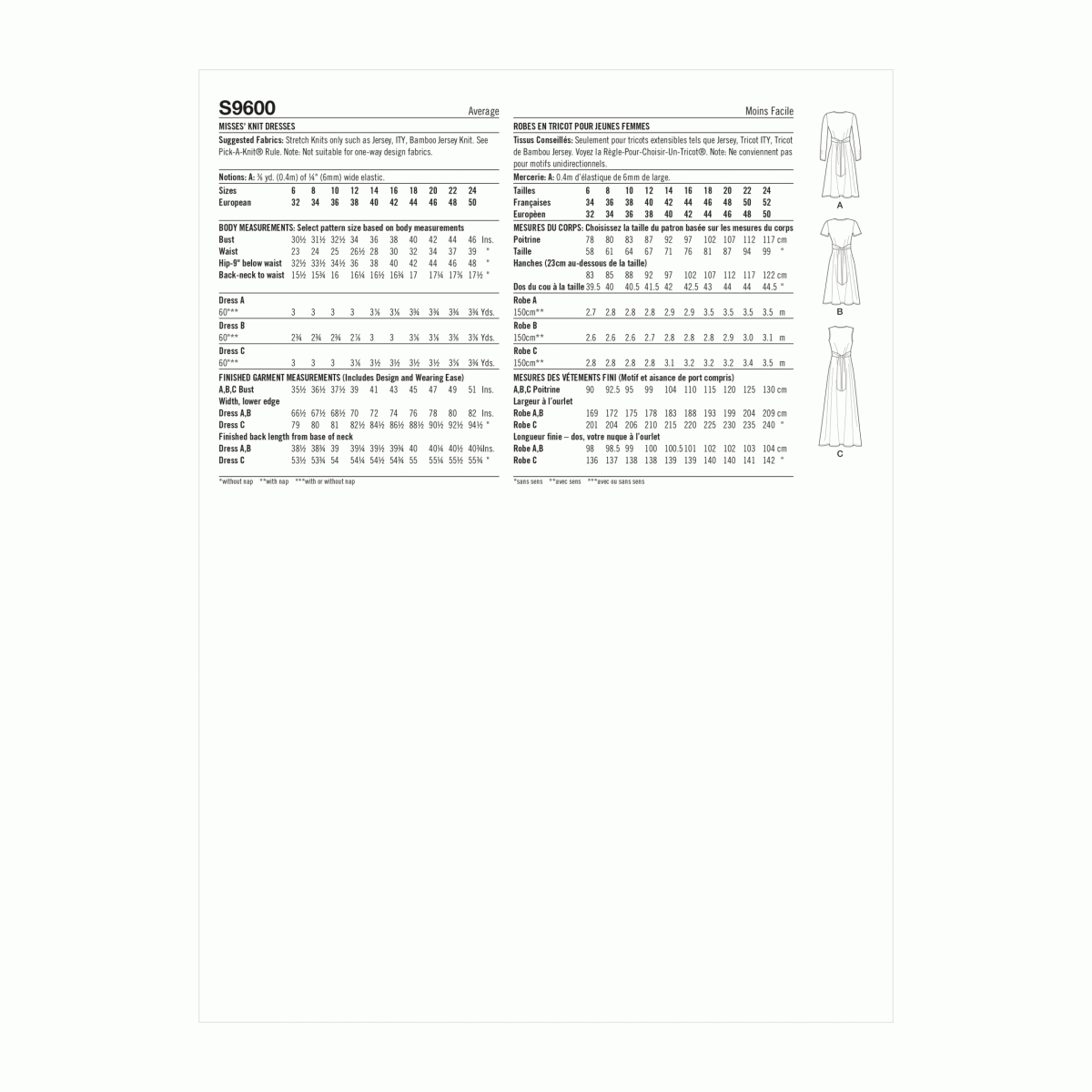 Simplicity Sewing Pattern S9600 Misses’ Knit Dresses - Sewdirect