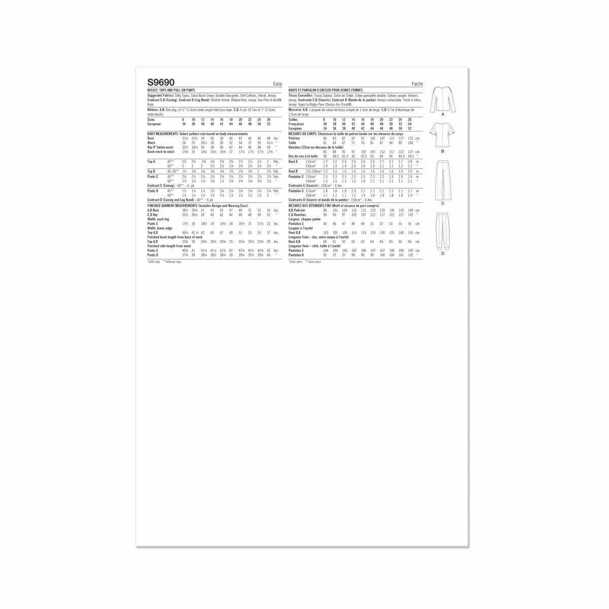 Simplicity Sewing Pattern S9690 Misses’ Tops and Pull-On Trousers ...
