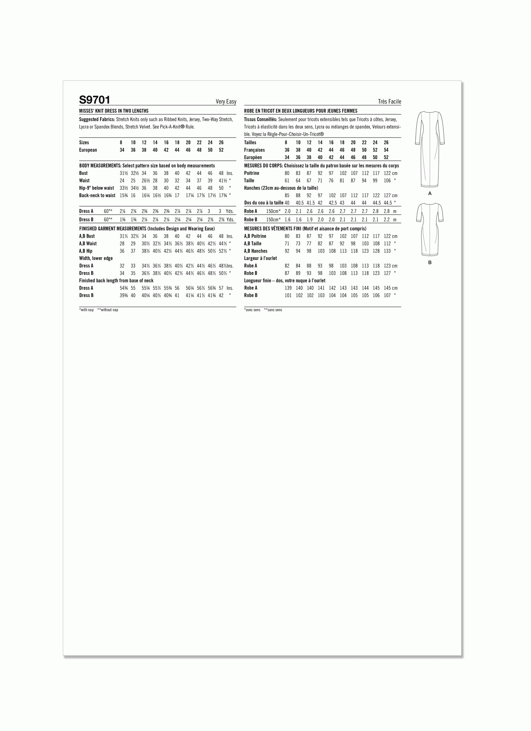 Simplicity Sewing Pattern S9701 Misses’ Knit Dress in Two Lengths by ...