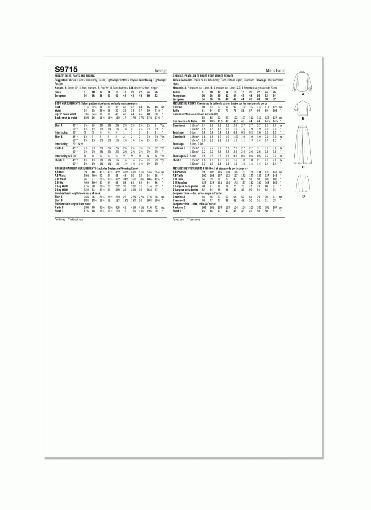 Simplicity Sewing Pattern S9715 Misses’ Shirt, Trousers and Shorts ...