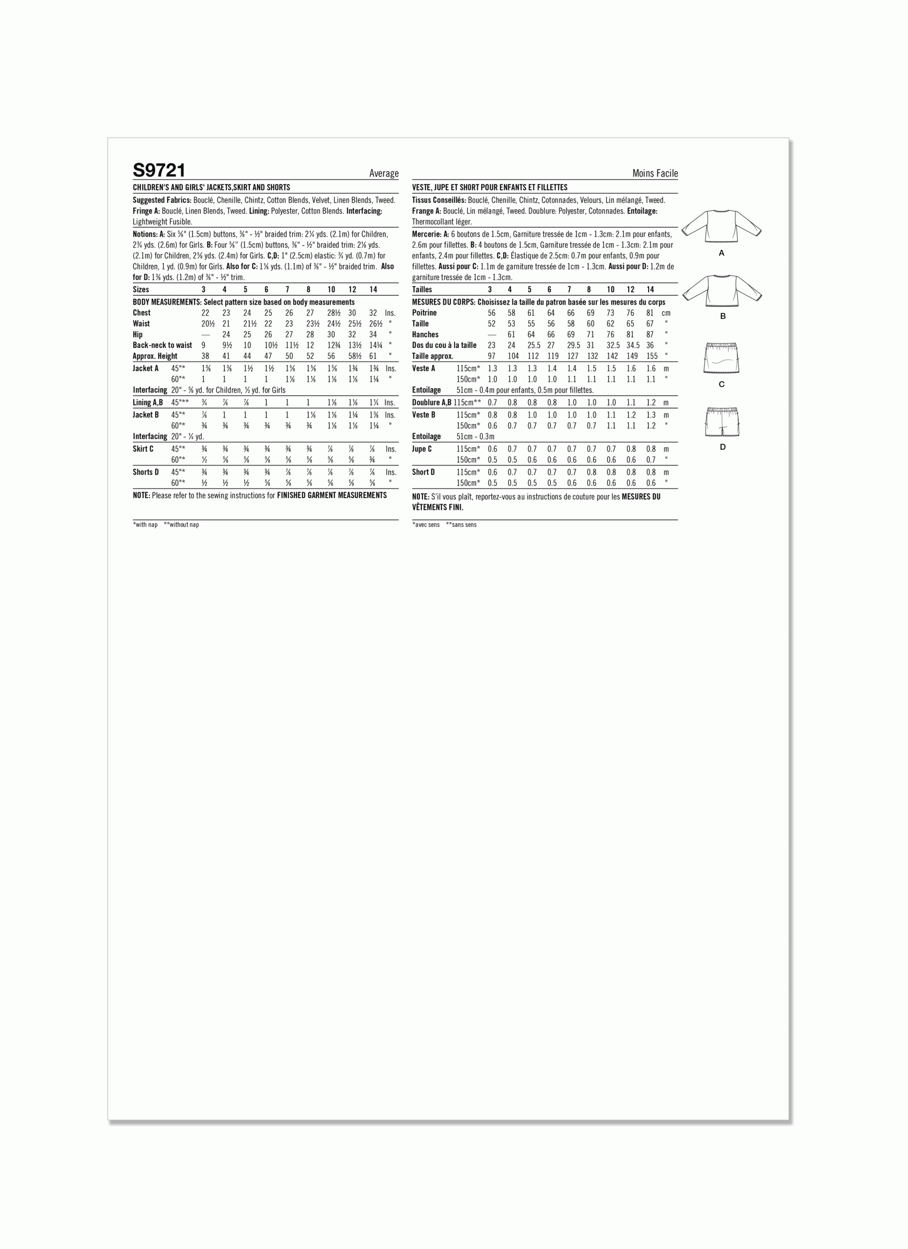 Simplicity Sewing Pattern S9721 Children’s and Girls’ Jackets, Skirt ...