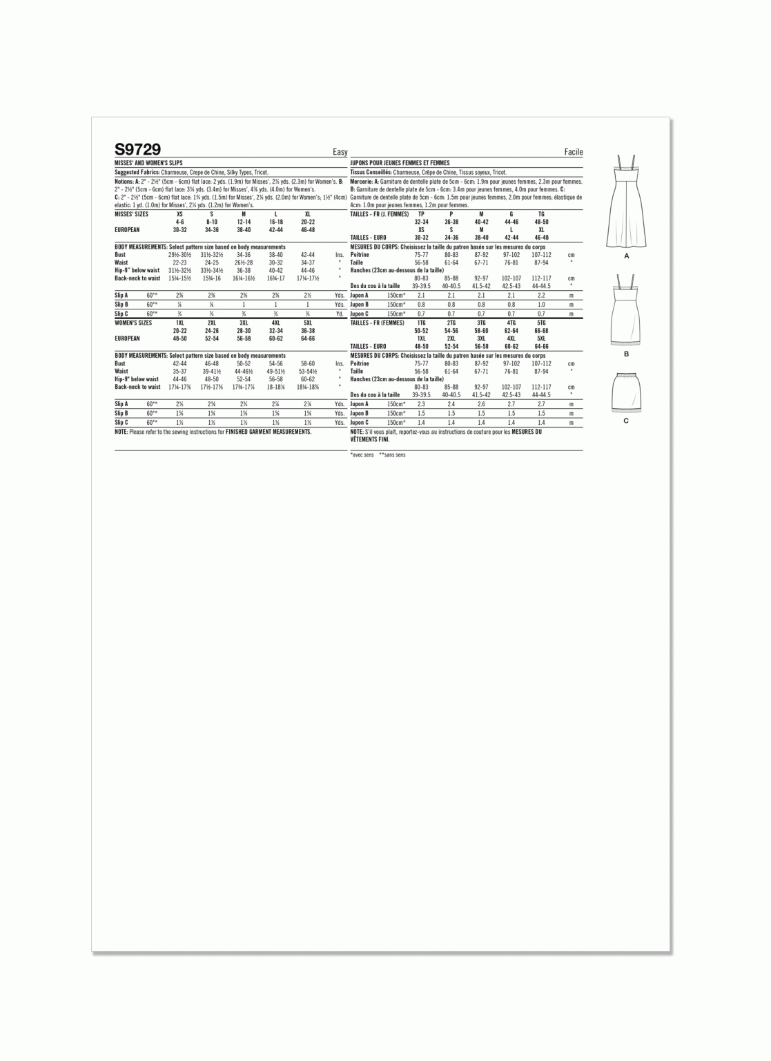 Simplicity Sewing Pattern S9729 Misses’ and Women’s Slips by Madalynne ...
