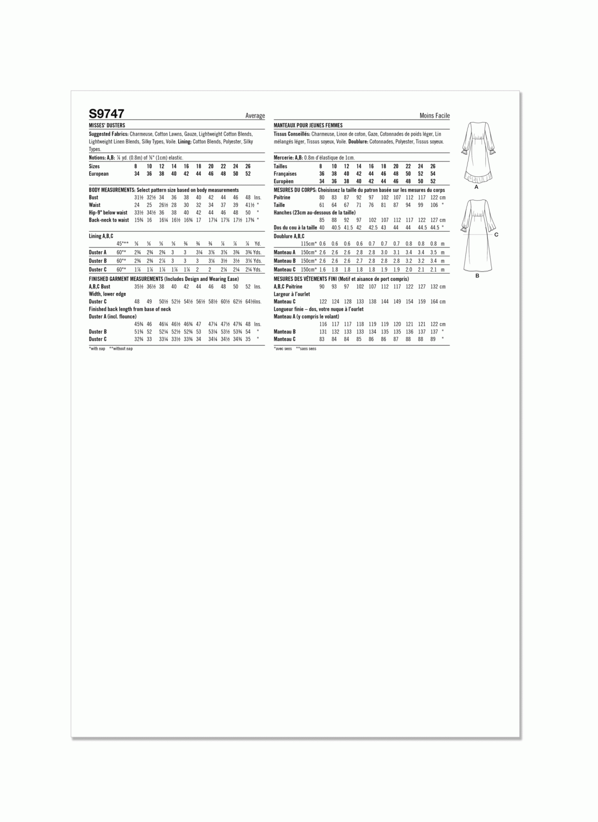 Simplicity Sewing Pattern S9747 Misses’ Duster Jackets - Sewdirect