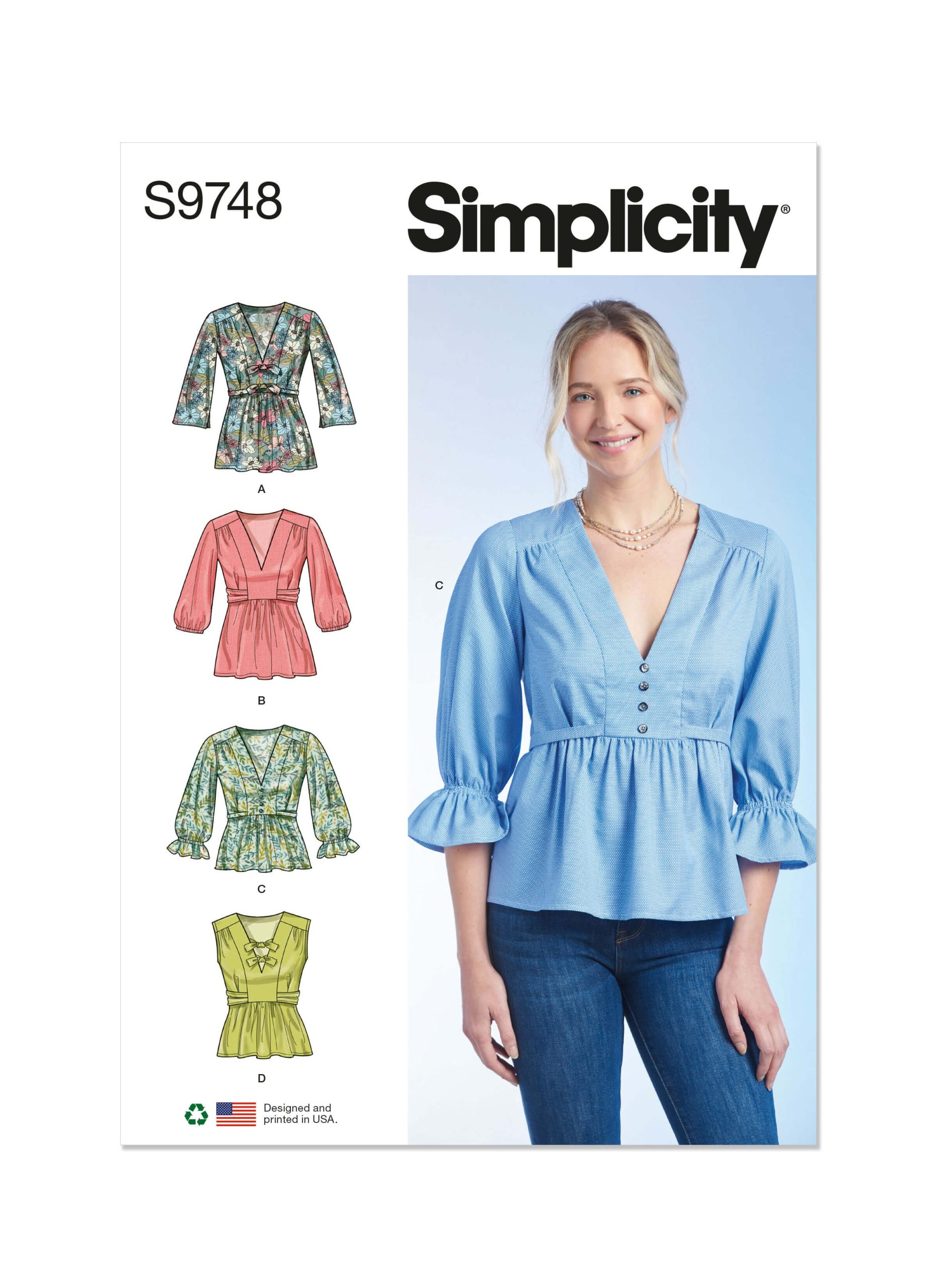 Simplicity Sewing Pattern S9748 Misses’ Top with Sleeve Variations ...