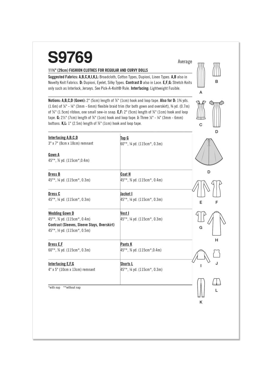 Simplicity Sewing Pattern S9769 11 1/2″ Fashion Clothes for Regular and ...