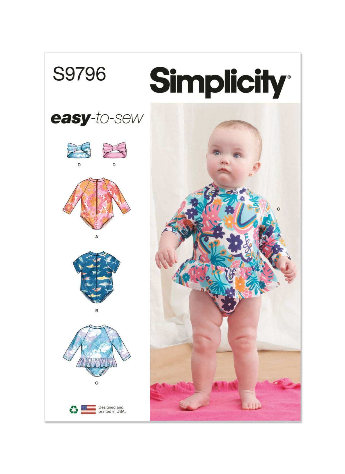 Simplicity Sewing Pattern S9796 Babies’ Swimsuits with Rash Guard and ...