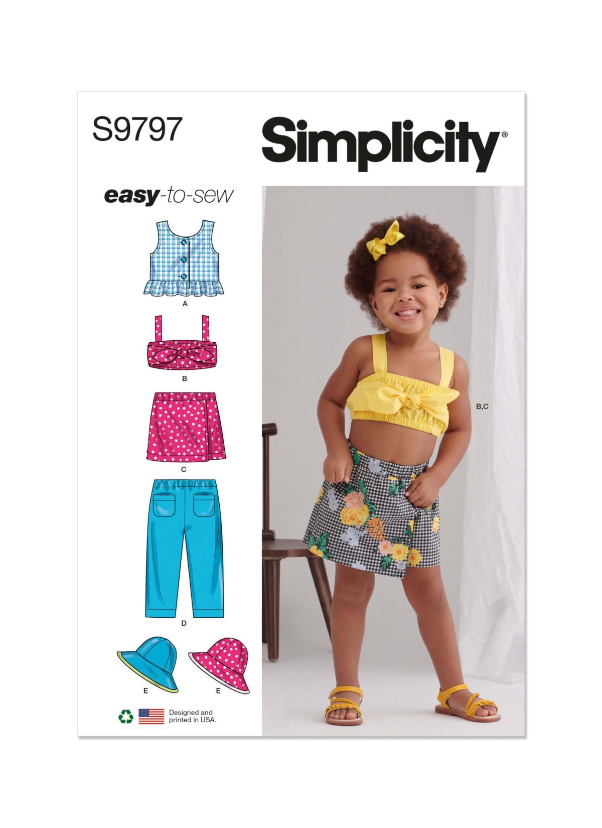 Simplicity Sewing Pattern S9797 Toddlers’ Tops, Skort, Trousers and Hat ...