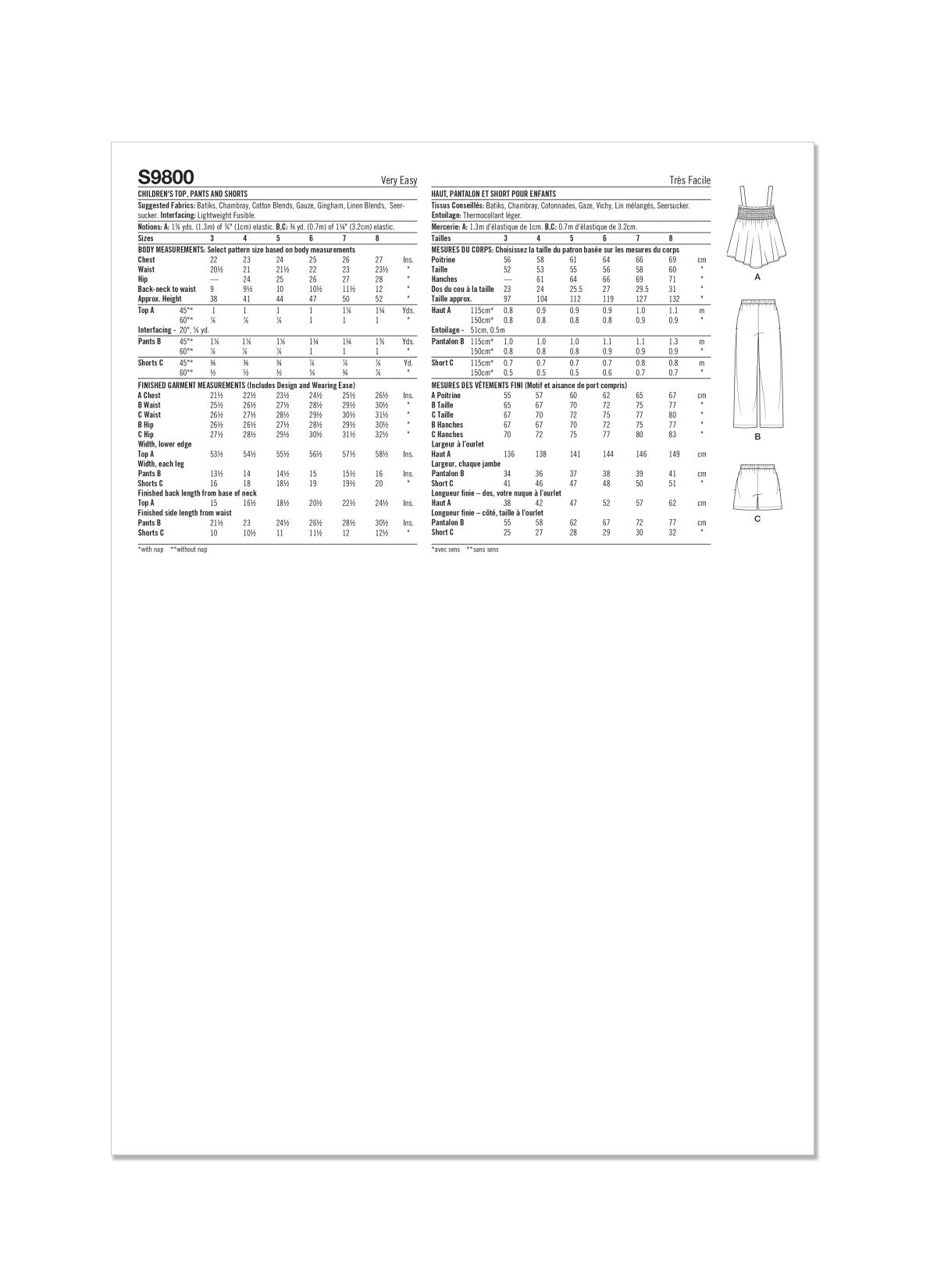 Simplicity Sewing Pattern S9800 Children’s Top, Trousers and Shorts ...