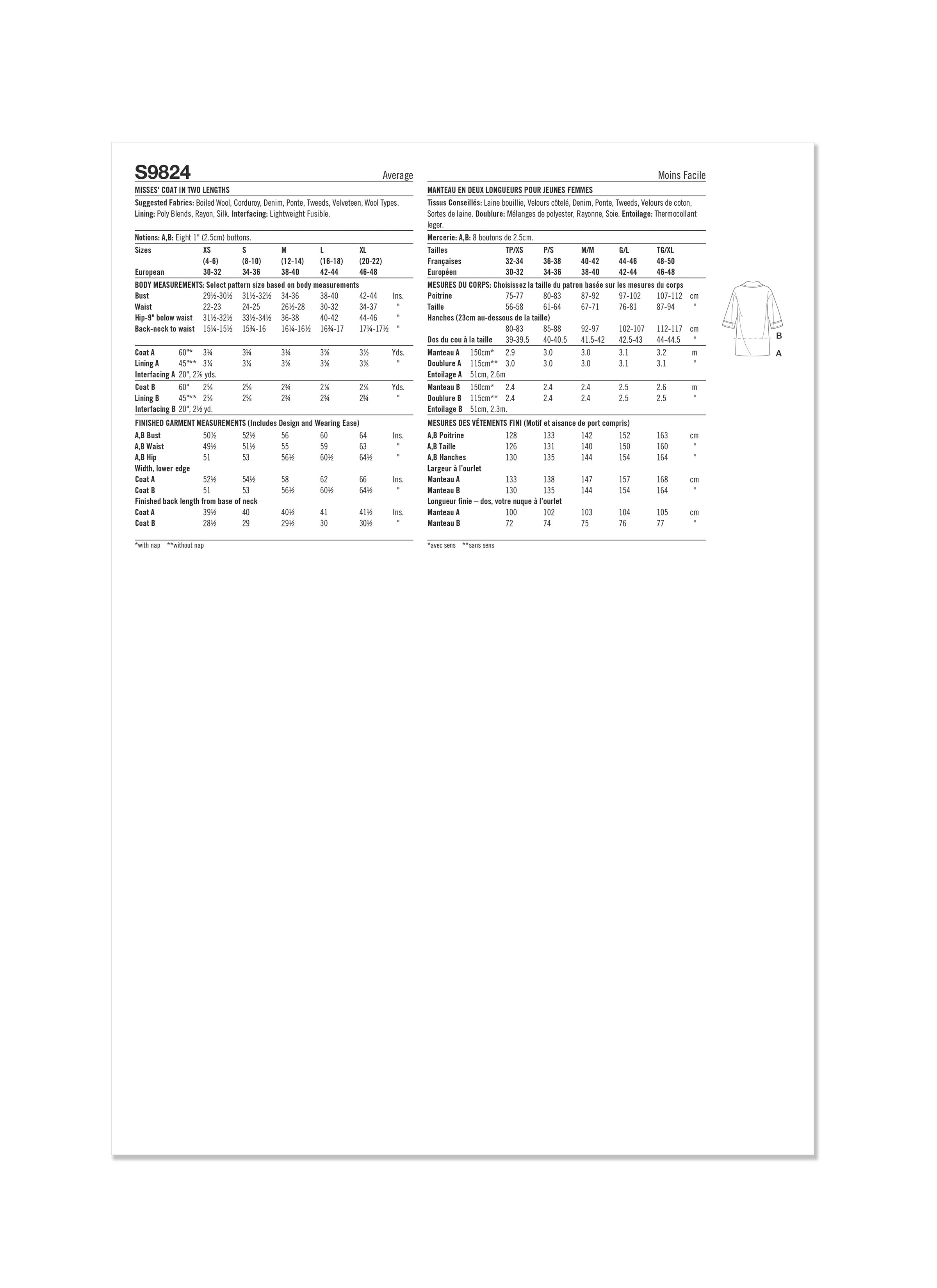 Simplicity Sewing Pattern S9824 Misses’ Coat in Two Lengths by Mimi G ...