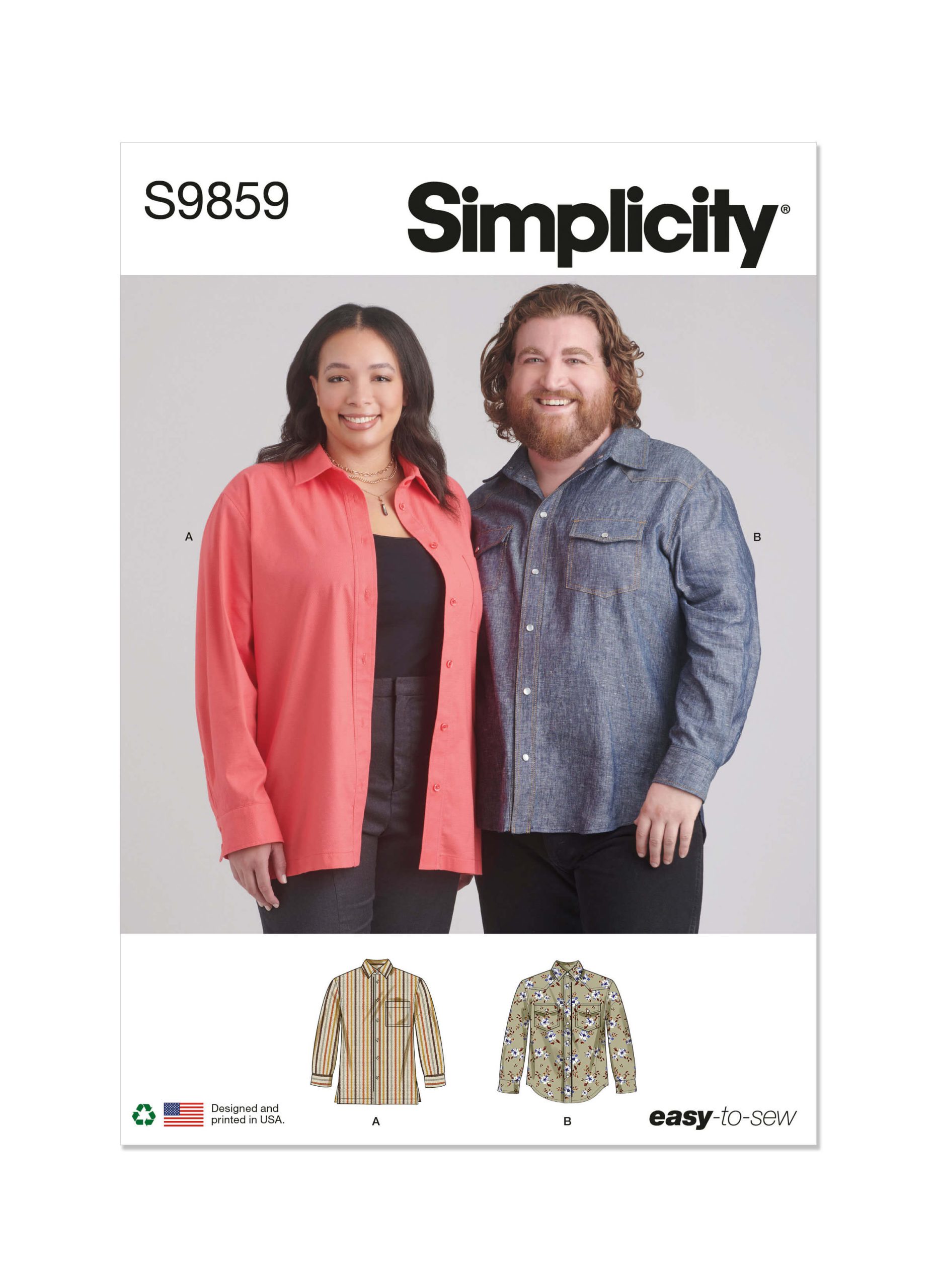 Simplicity Sewing Pattern S9859 Plus Size Unisex Shirts - Sewdirect