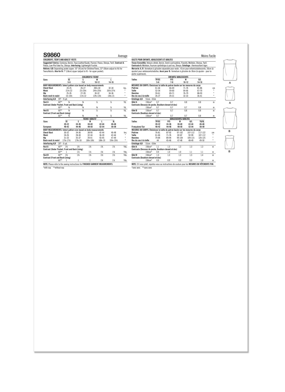 Simplicity Sewing Pattern S9860 Children’s, Teens’ and Adults’ Lined ...