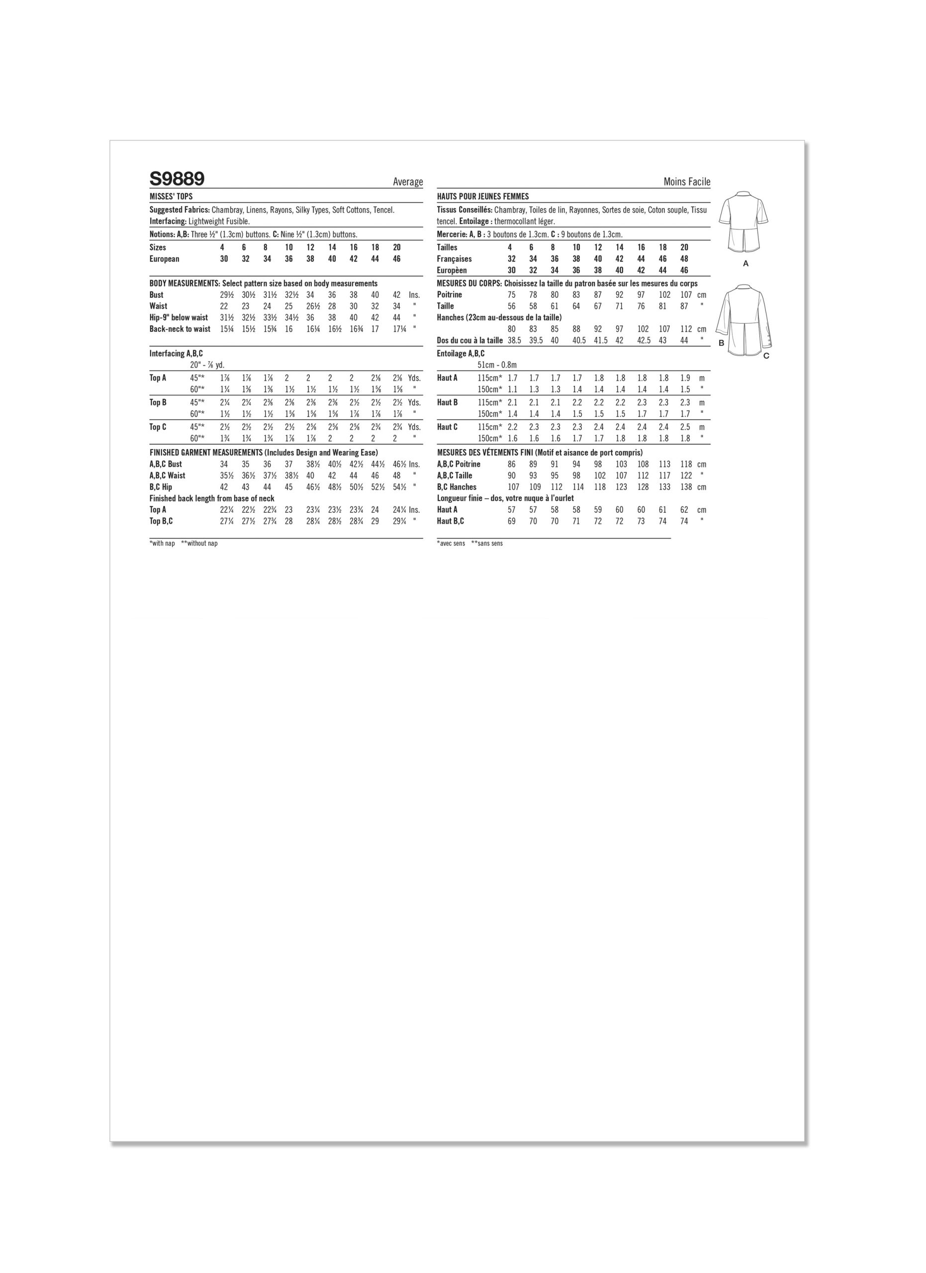 Simplicity Sewing Pattern S9889 Misses’ Tops - Sewdirect