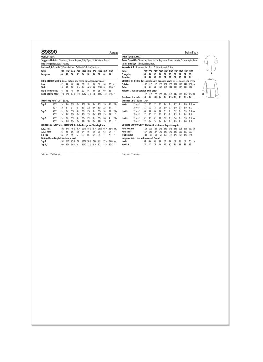 Simplicity Sewing Pattern S9890 Women’s Tops - Sewdirect