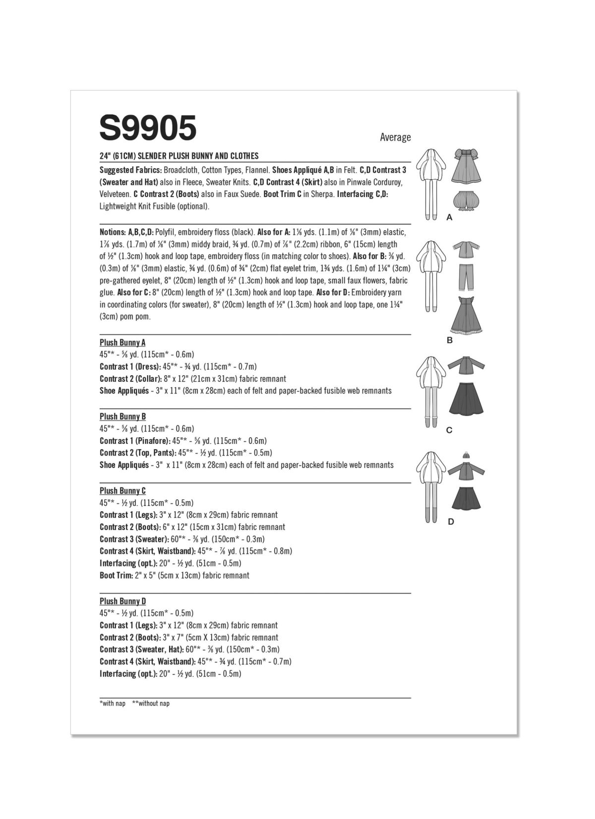 Simplicity Sewing Pattern S9905 Slender Plush Bunny and Clothes By ...