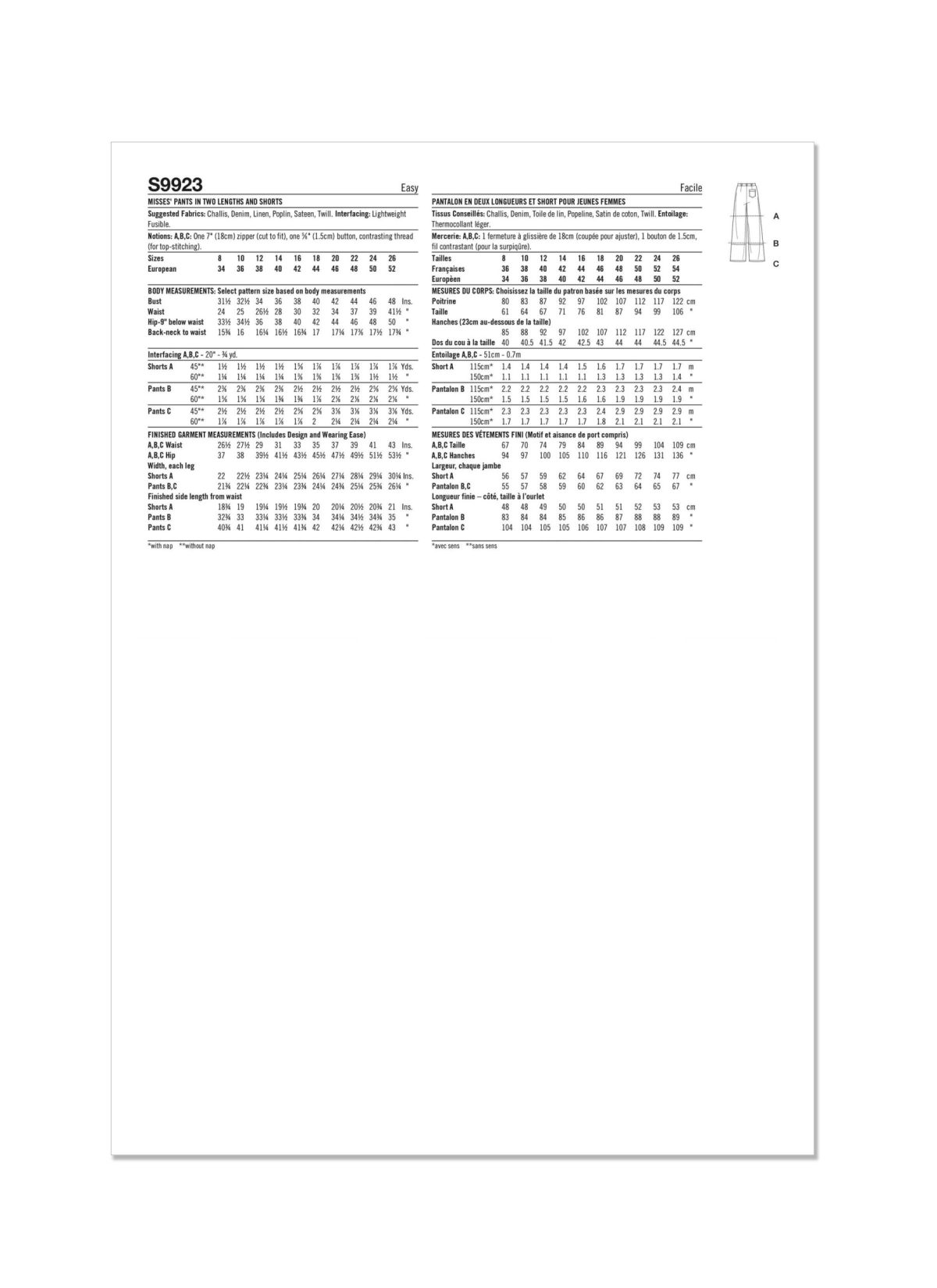 Simplicity Sewing Pattern S9923 Misses’ Trousers in Two Lengths and ...