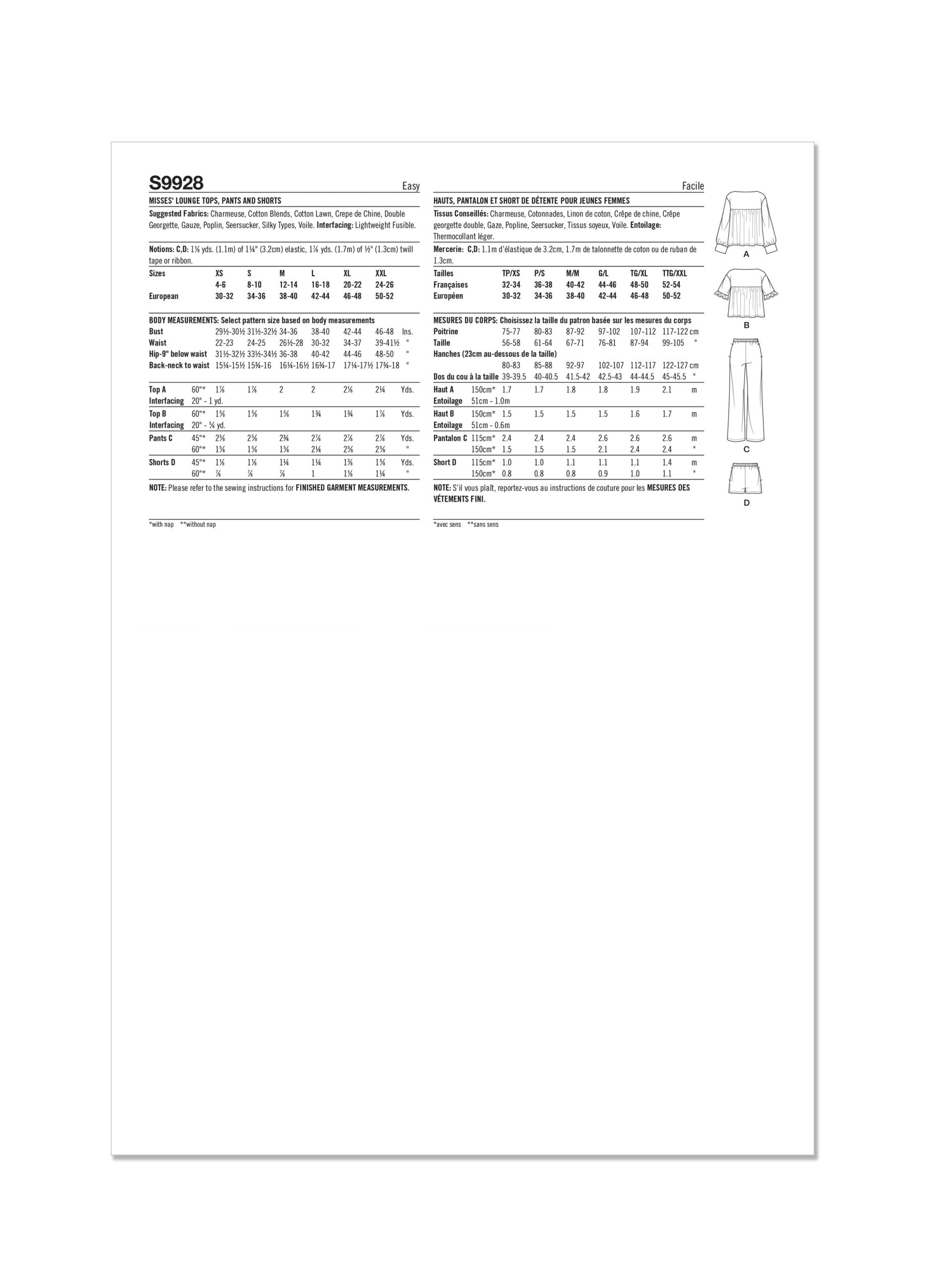 Simplicity Sewing Pattern S9928 Misses’ Lounge Tops, Trousers and ...