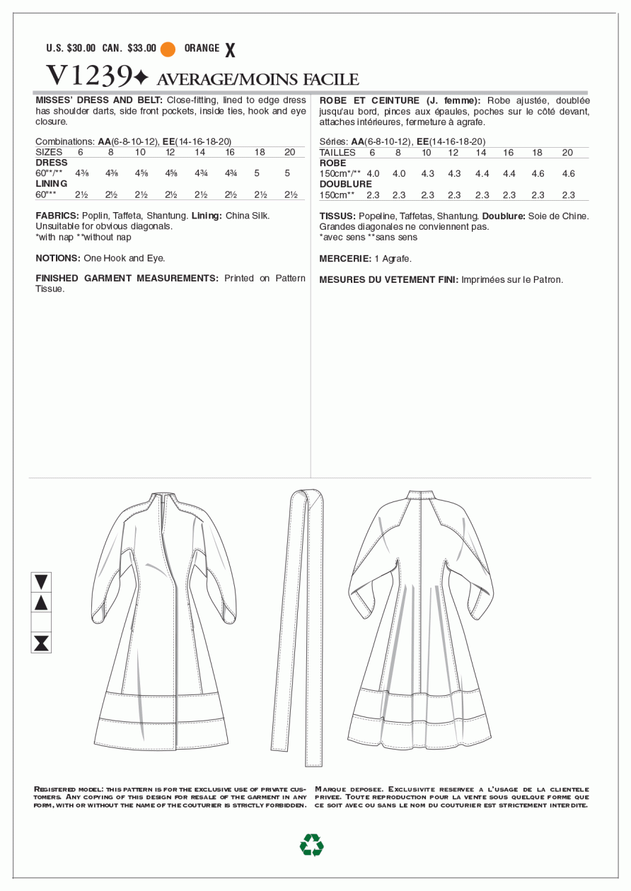 Vogue Patterns V1239 Misses’ Dress and Belt - Sewdirect