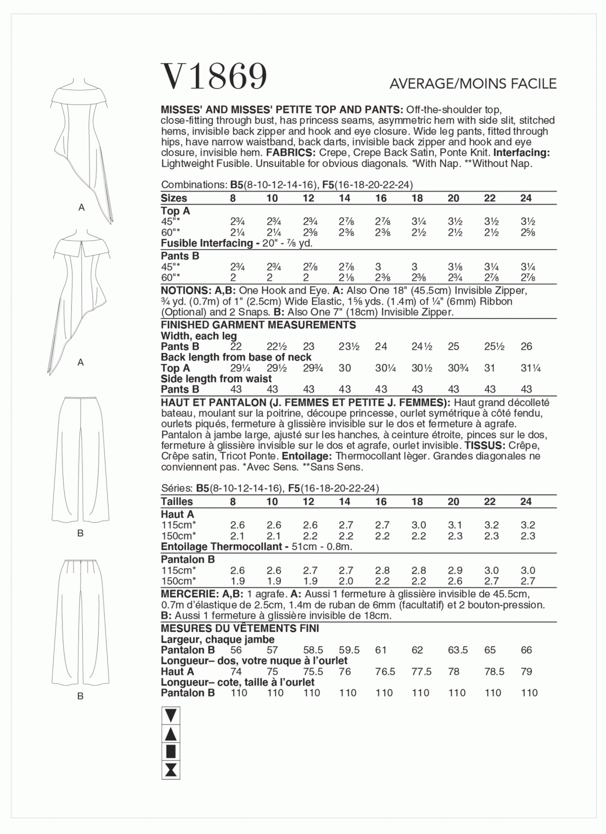 Vogue Patterns V1869 Misses’ and Misses’ Petite Top and Trousers ...