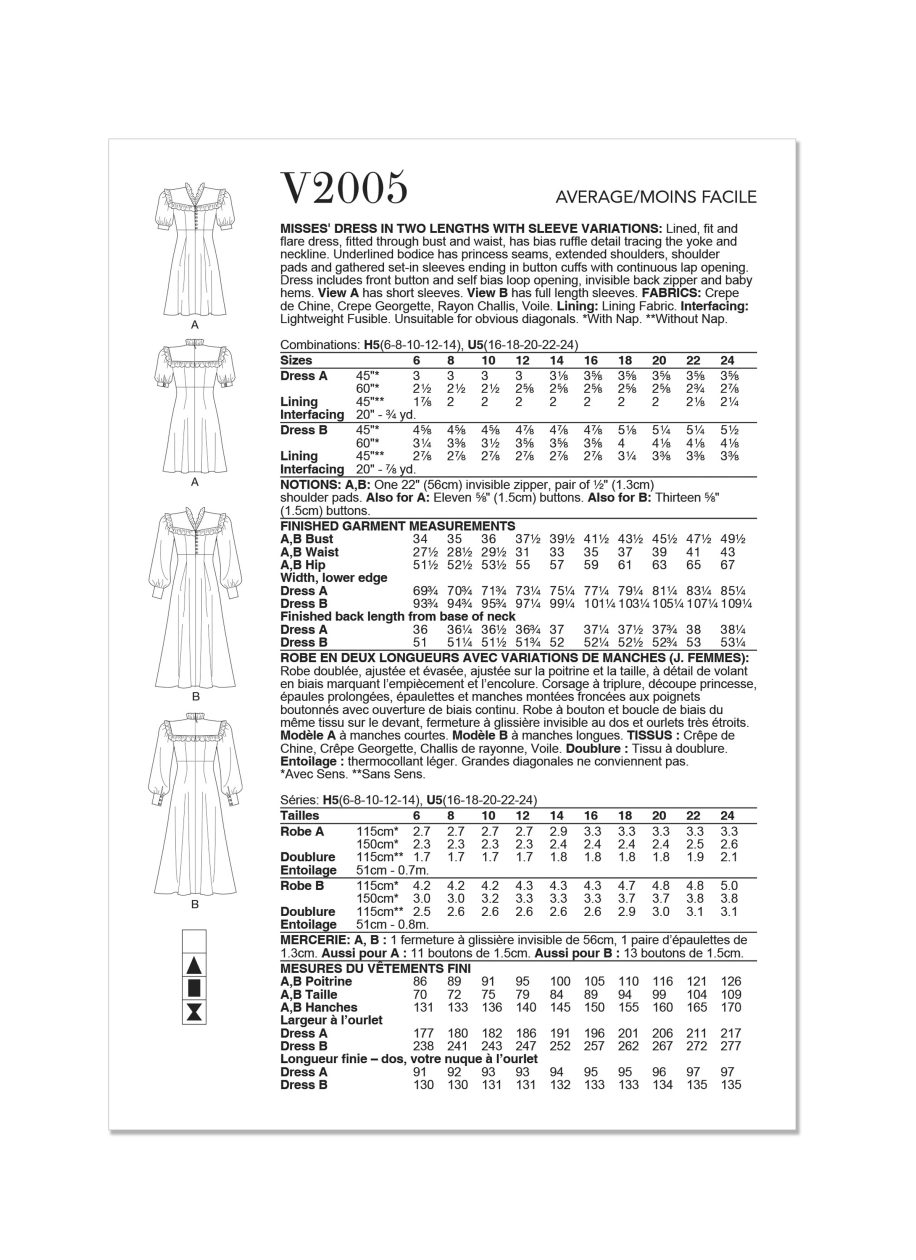 Vogue Patterns V2005 Misses’ Dress in Two Lengths with Sleeve ...