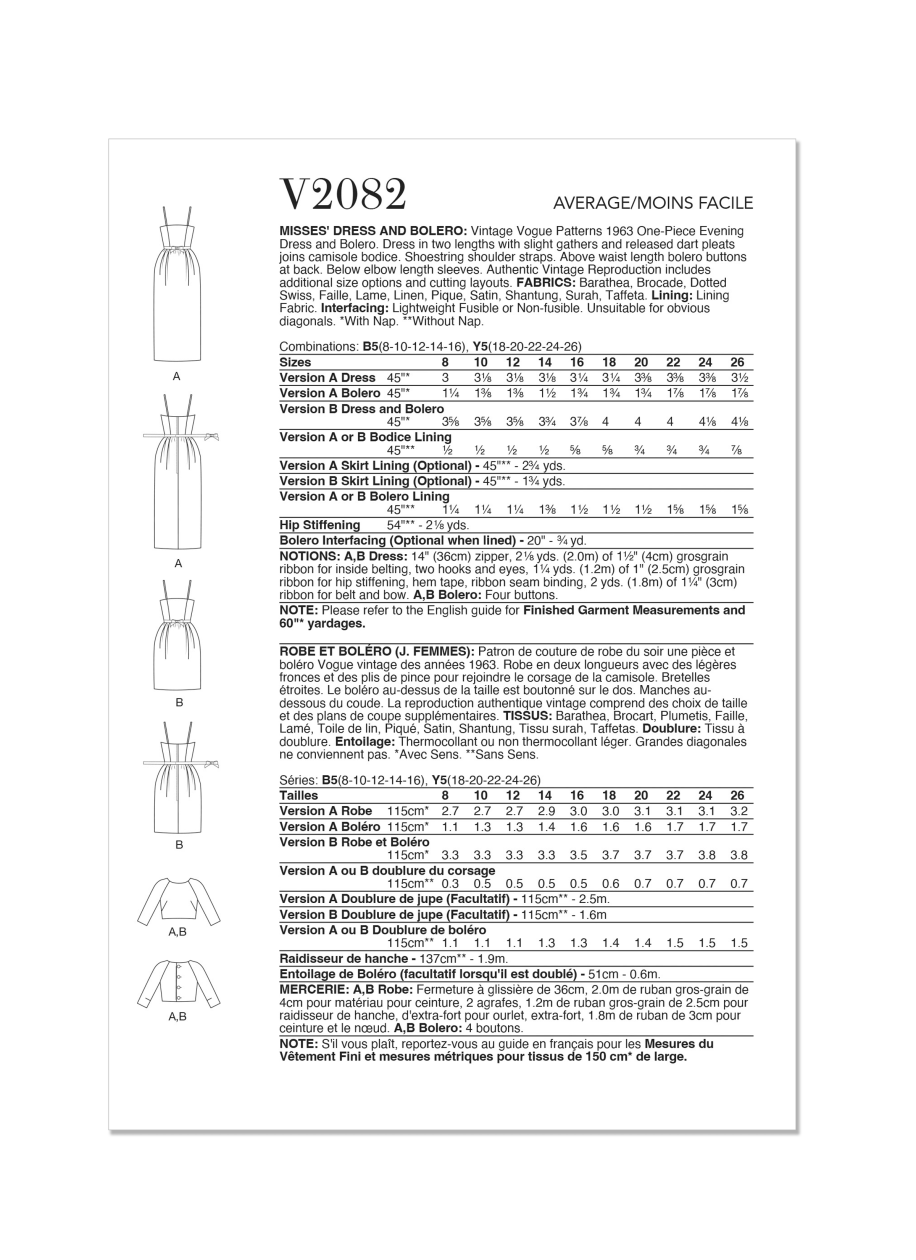 Vogue Sewing Pattern V2082 Misses’ Dress and Bolero - Sewdirect