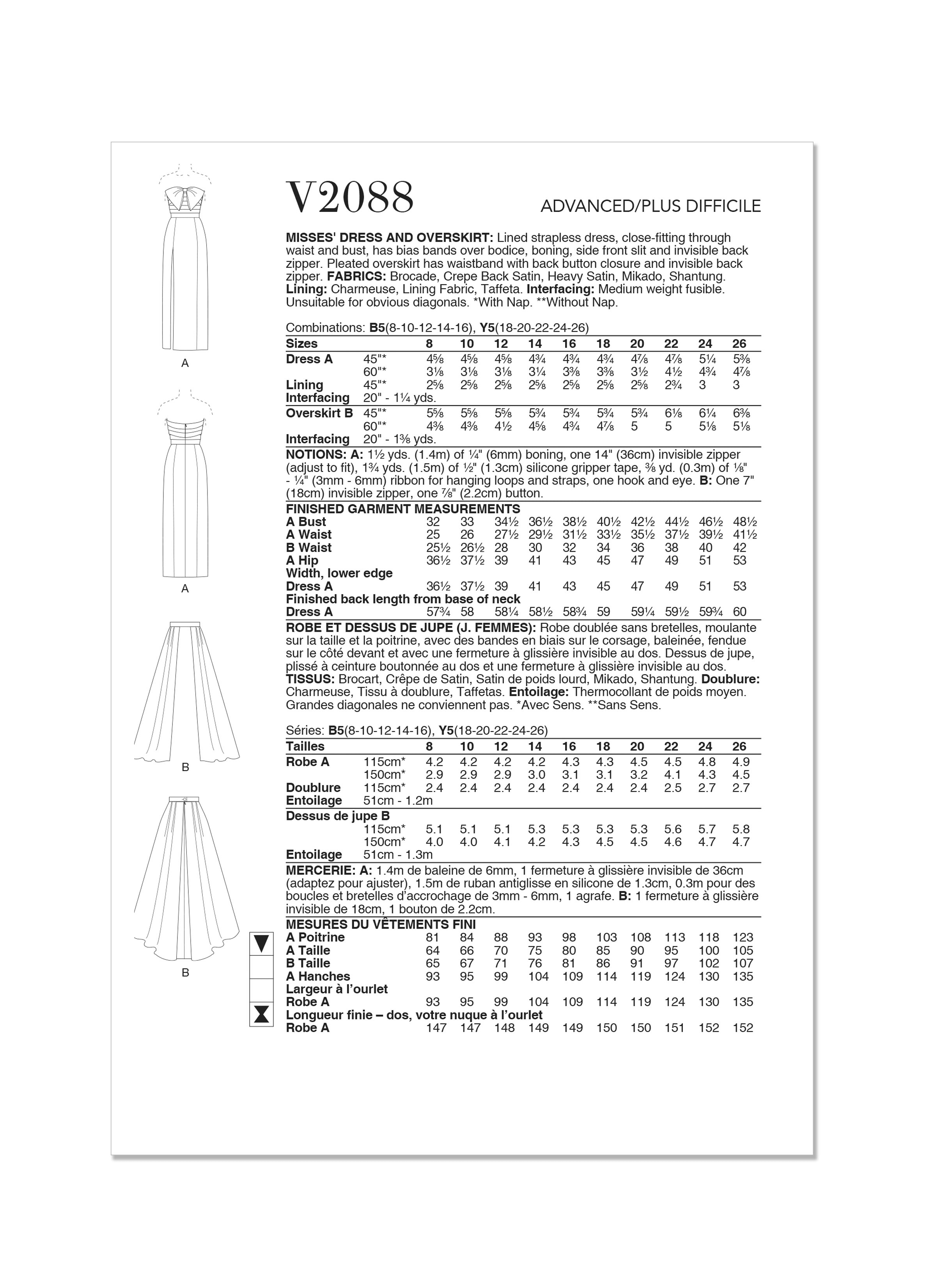 Vogue Patterns Sewing Pattern V2088 Misses’ Dress and Overskirt - Sewdirect