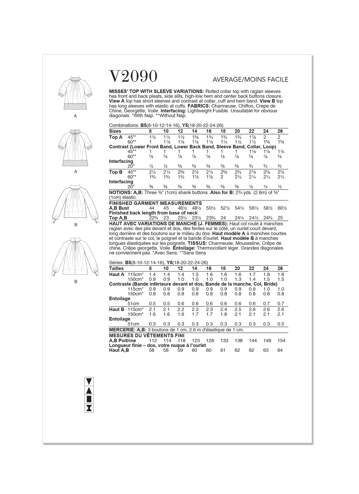 Vogue Patterns Sewing Pattern V2090 Misses’ Top with Sleeve Variations ...