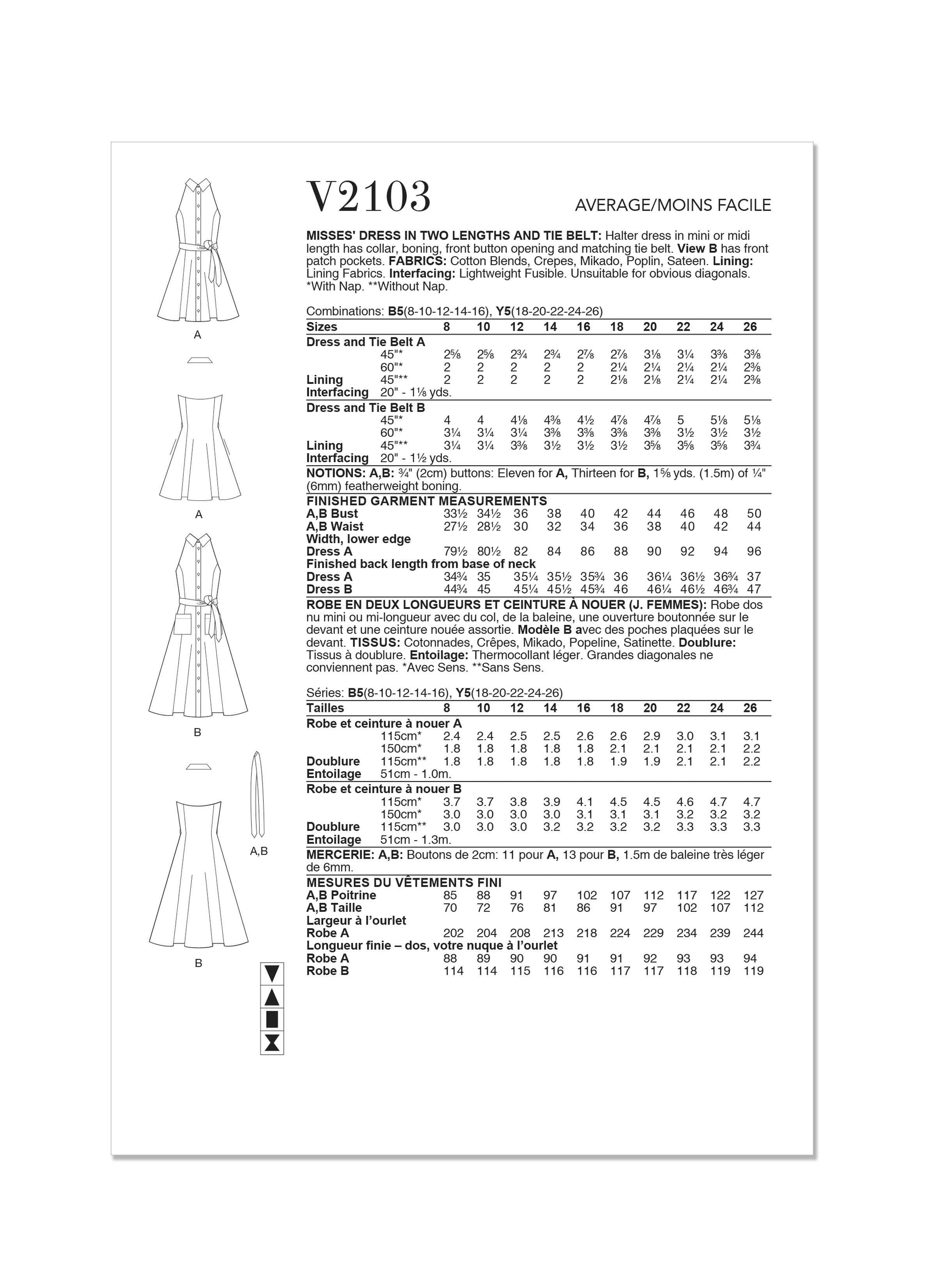 Vogue Patterns Sewing Pattern V2103 Misses’ Dress in Two Lengths and ...