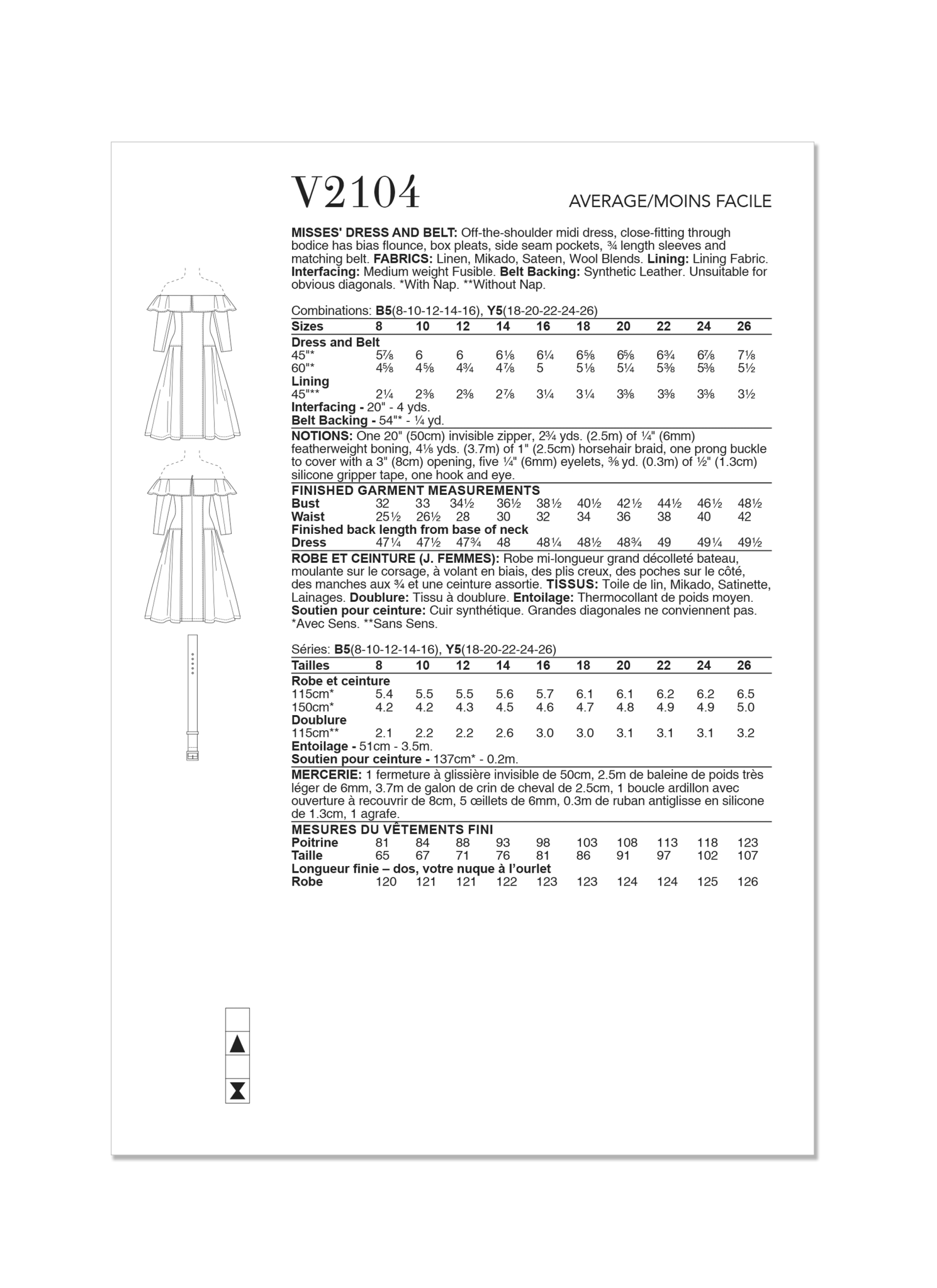 Vogue Patterns Sewing Pattern V2104 Misses’ Dress and Belt - Sewdirect