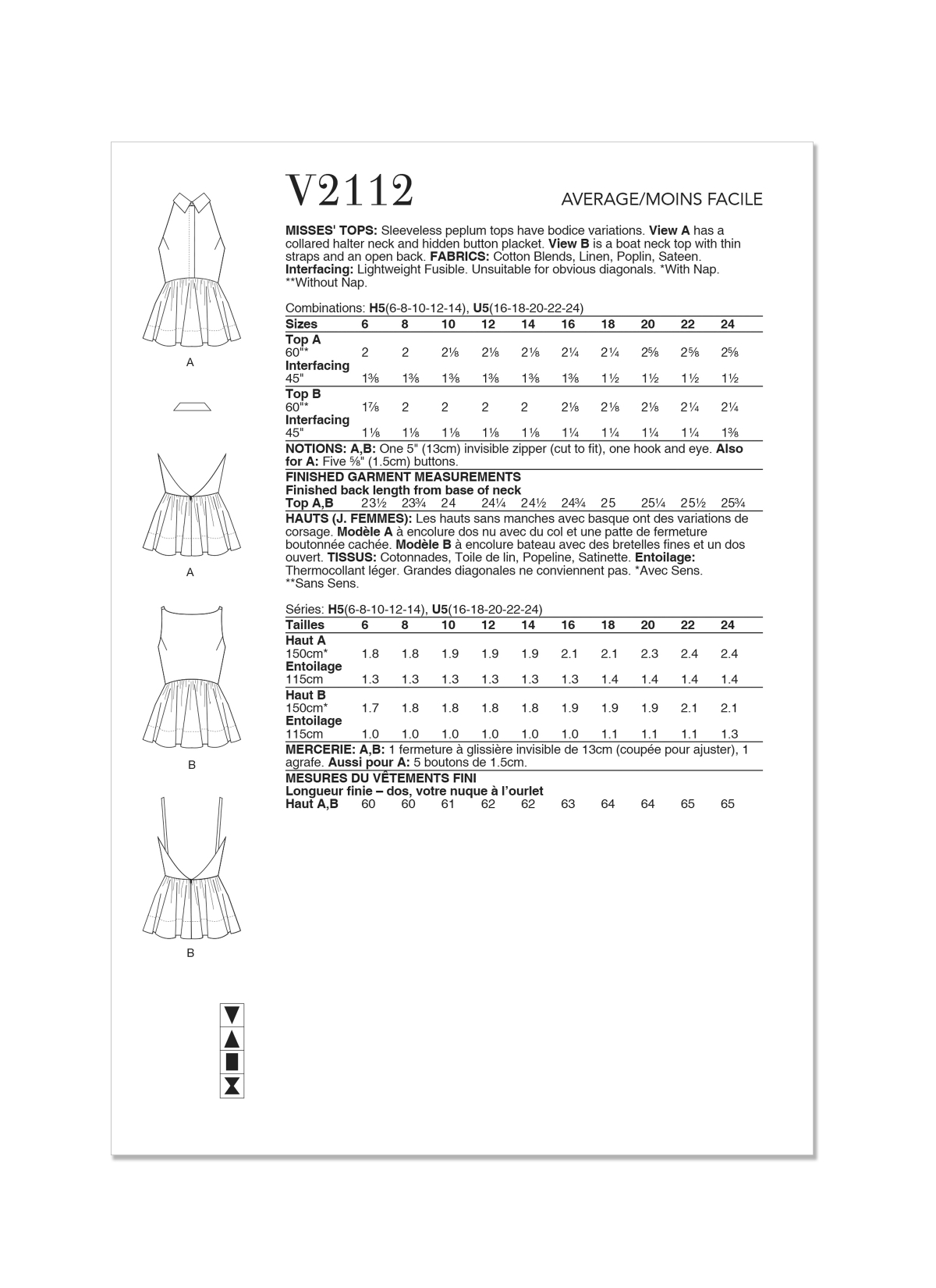 Vogue Patterns Sewing Pattern V2112 Misses’ Tops - Sewdirect