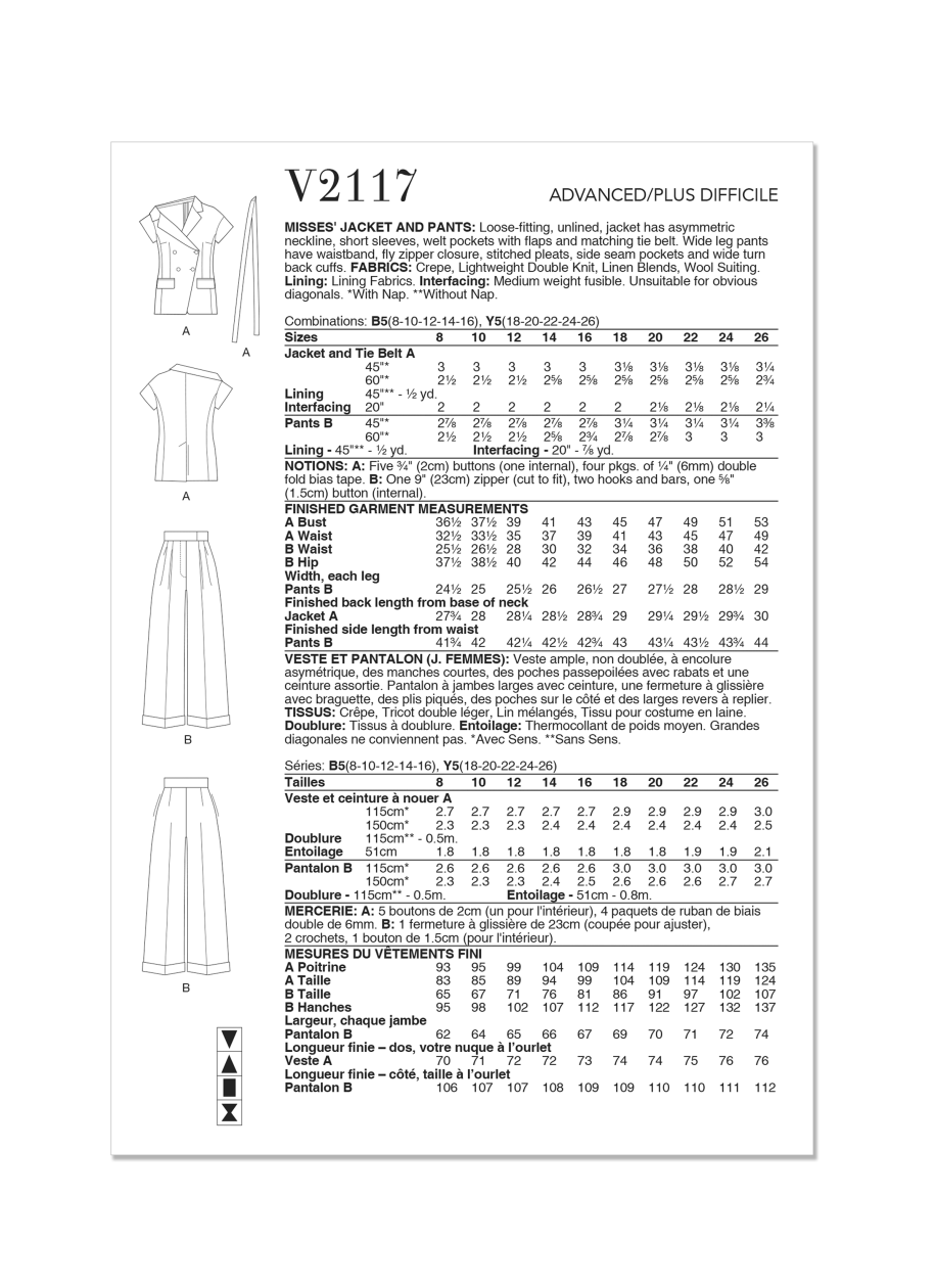 Vogue Patterns Sewing Pattern V2117 Misses’ Jacket and Trousers - Sewdirect