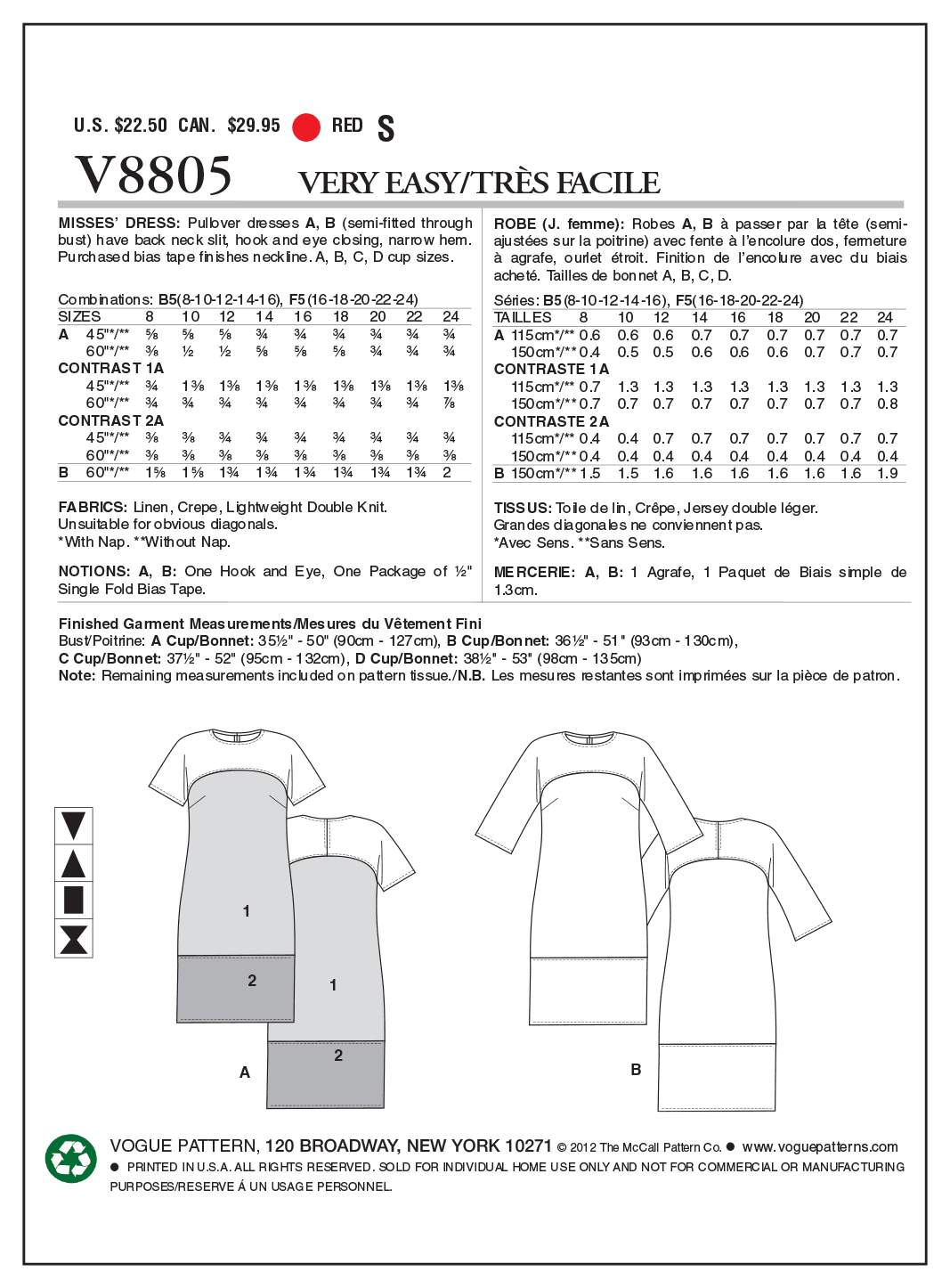 Vogue Patterns V8805 Misses’ Dress - Sewdirect