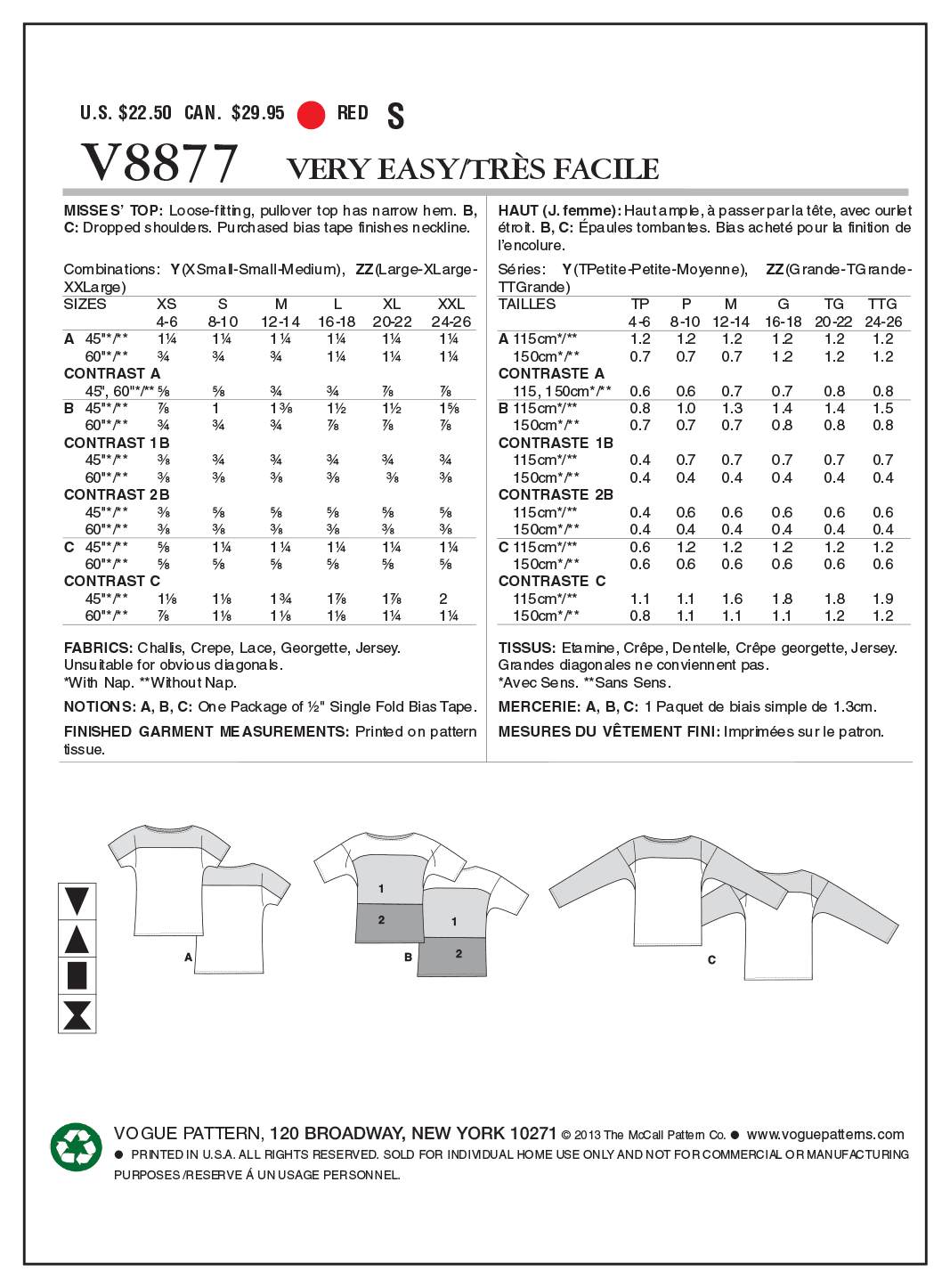 Vogue Patterns V8877 Misses’ Top - Sewdirect