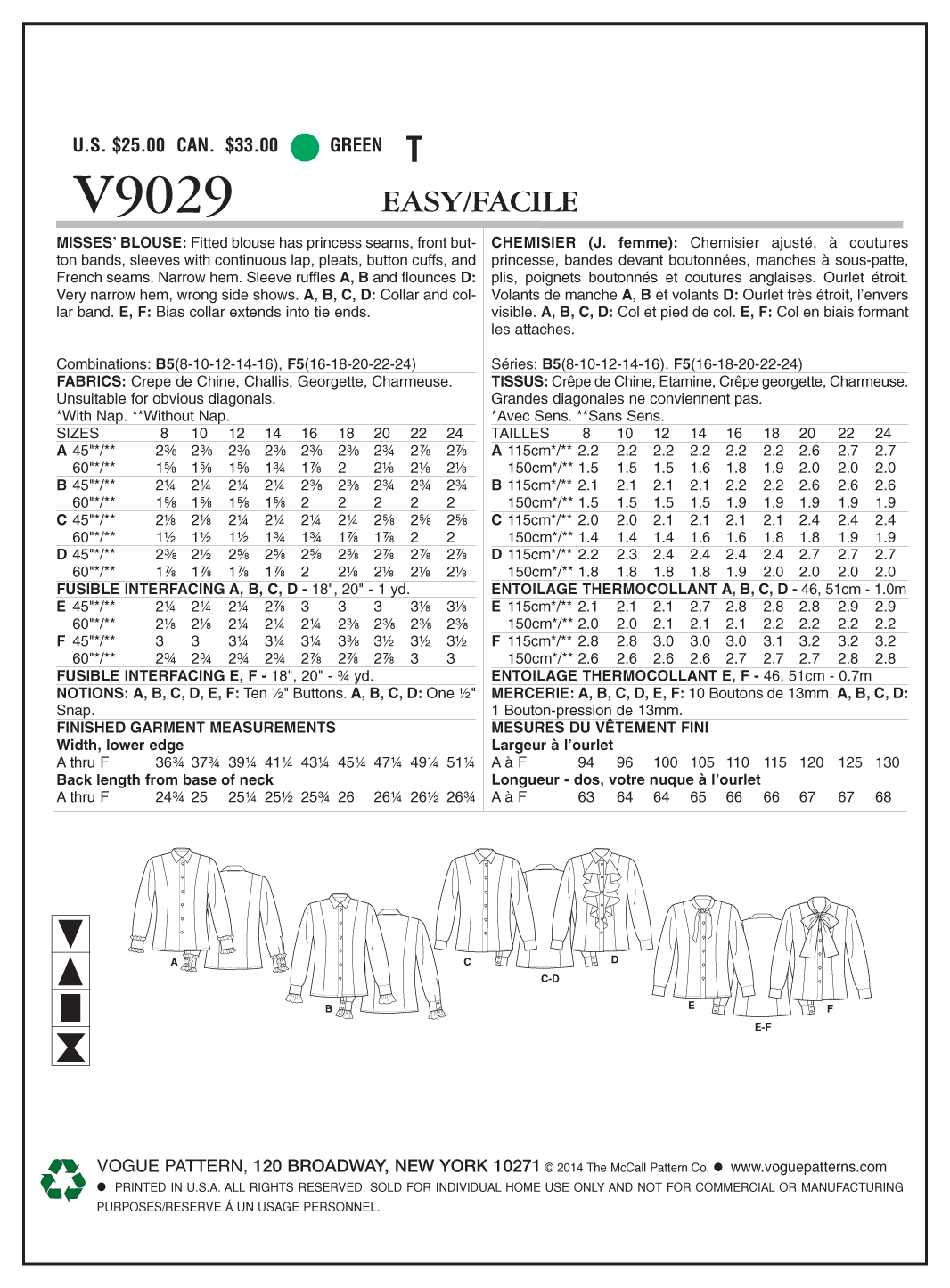 Vogue Patterns V9029 Misses’ Blouse - Sewdirect