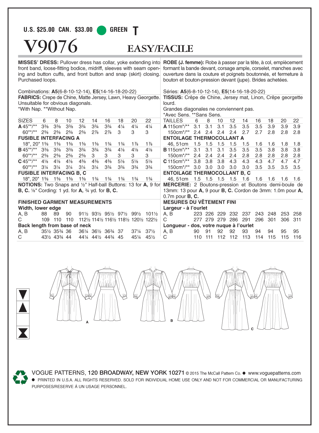 Vogue Patterns V9076 Misses’ Dress - Sewdirect