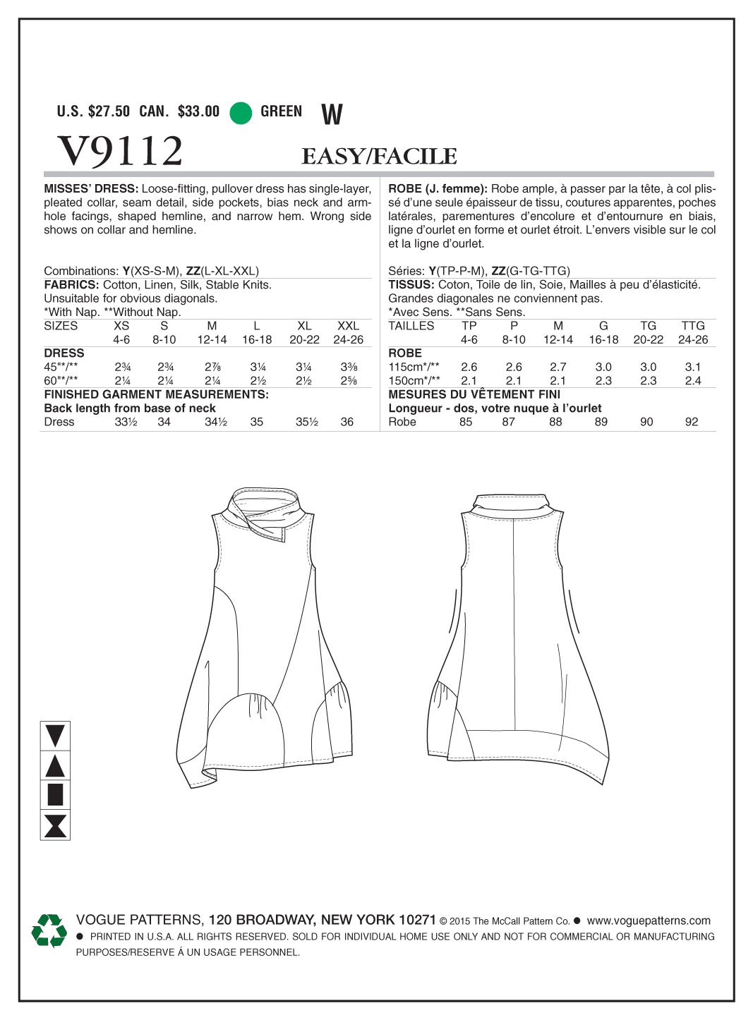 Vogue Patterns V9112 Misses’ Dress - Sewdirect