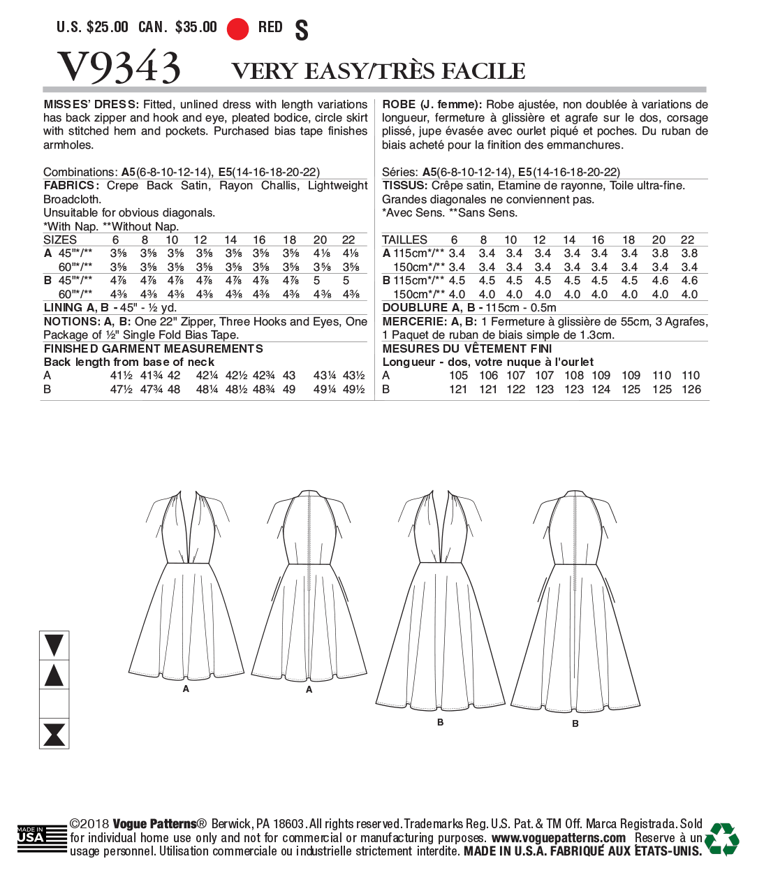 Vogue Patterns V9343 Misses’ Dress - Sewdirect