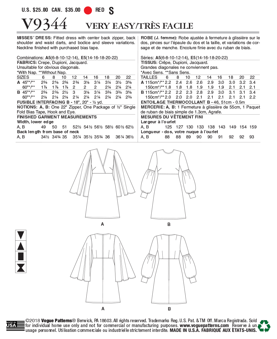 Vogue Patterns V9344 Misses’ Dress - Sewdirect