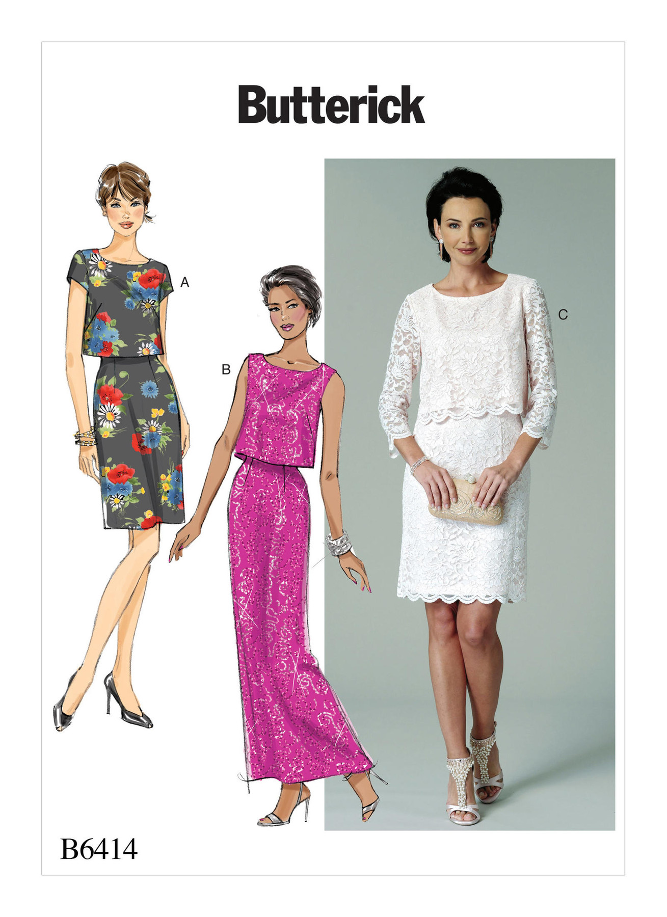 Butterick Sewing Pattern B6414 Misses’ Overlay-Bodice Dresses - Sewdirect
