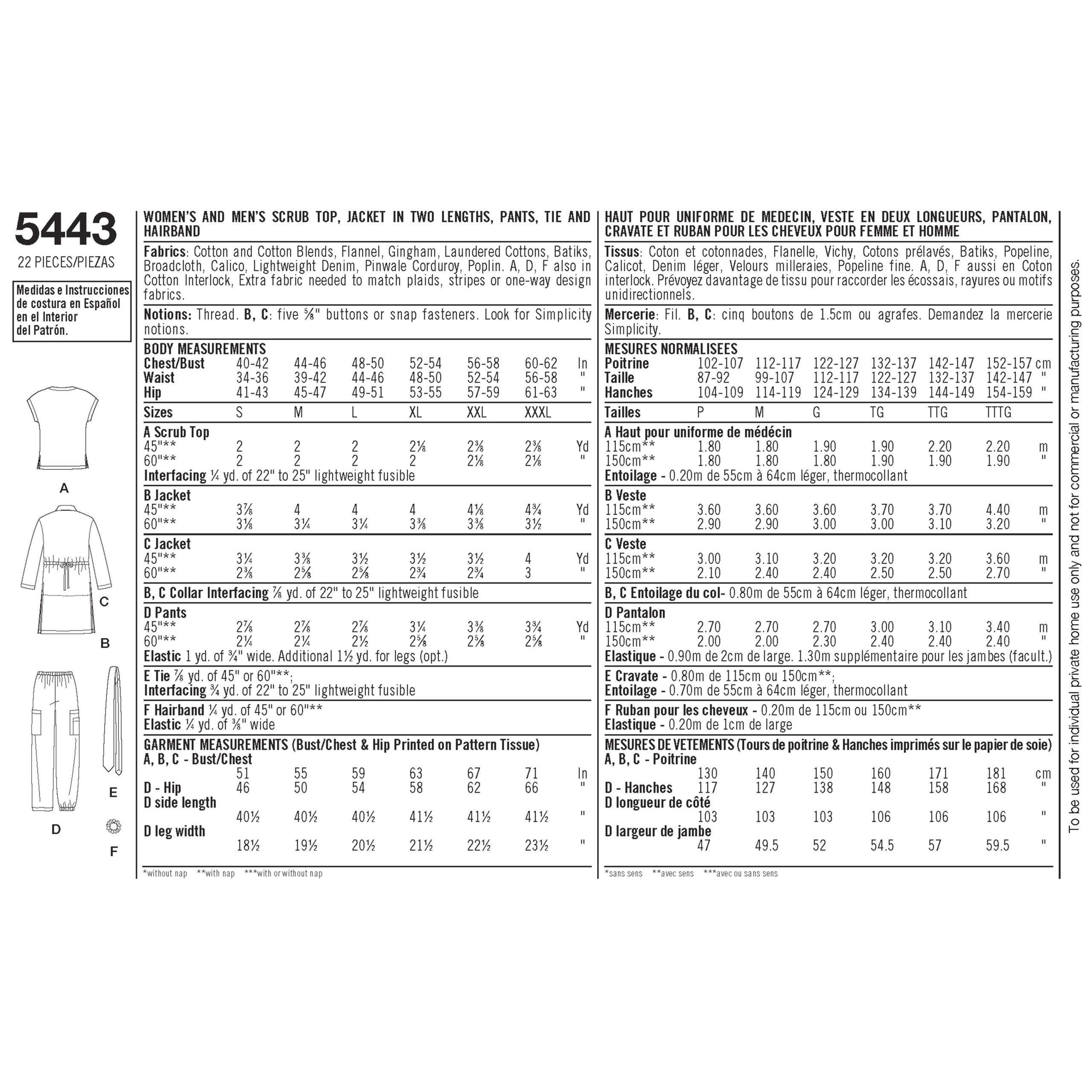Simplicity Sewing Pattern 5443 Women’s & Men’s Plus Size Scrubs - Sewdirect