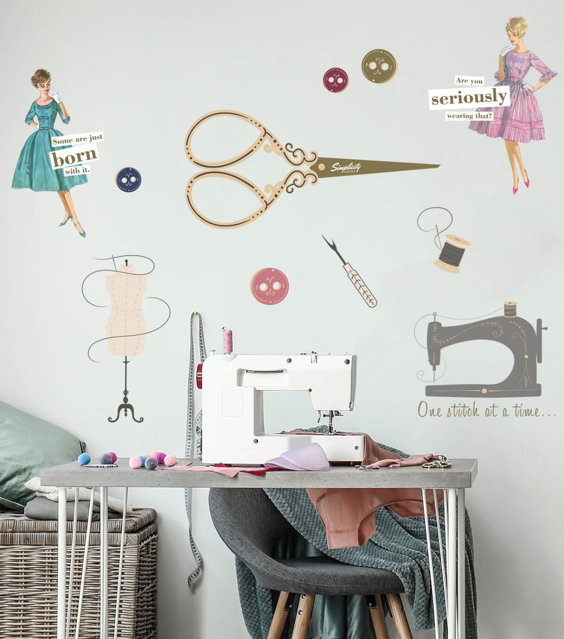 SIMPLICITY VINTAGE SEWING ROOM REMOVABLE DECORATIVE STICKERS - Sewdirect